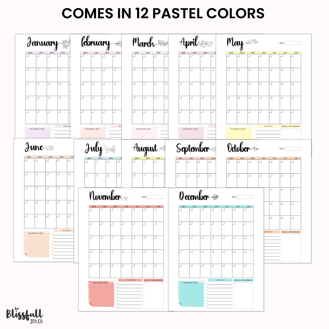 Undated Calendar Planner Insert , Monthly Planner, Monthly Calendar, to ...