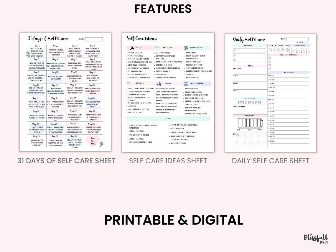 Self Care Checklist Bundle, Daily Self Care , Self Care Journal, Self ...
