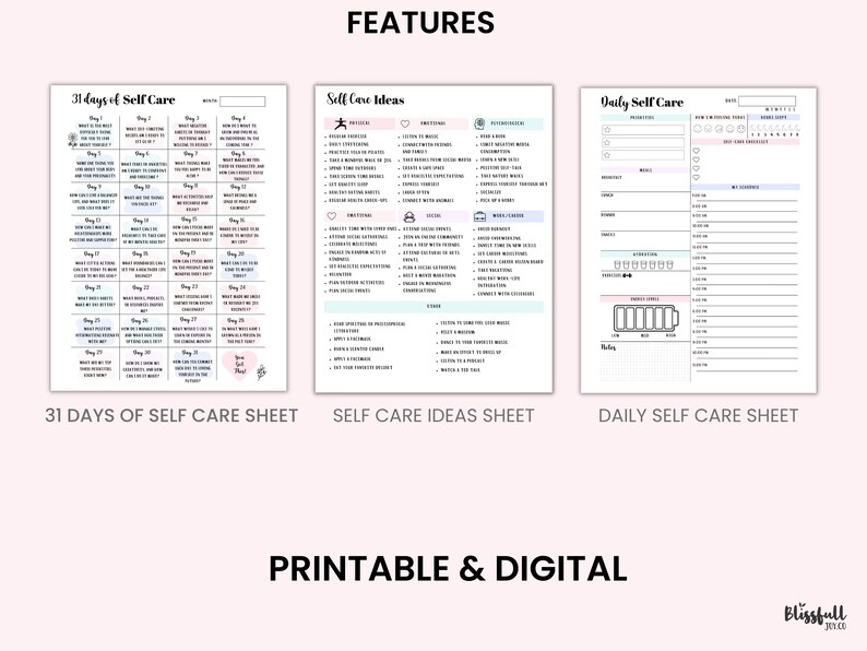 Self Care Checklist Bundle, Daily Self Care , Self Care Journal, Self ...