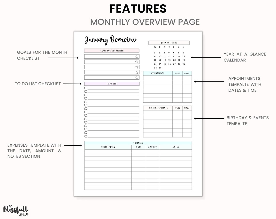 12 Month Overview Planner Printable, Undated Monthly Planner, Monthly ...