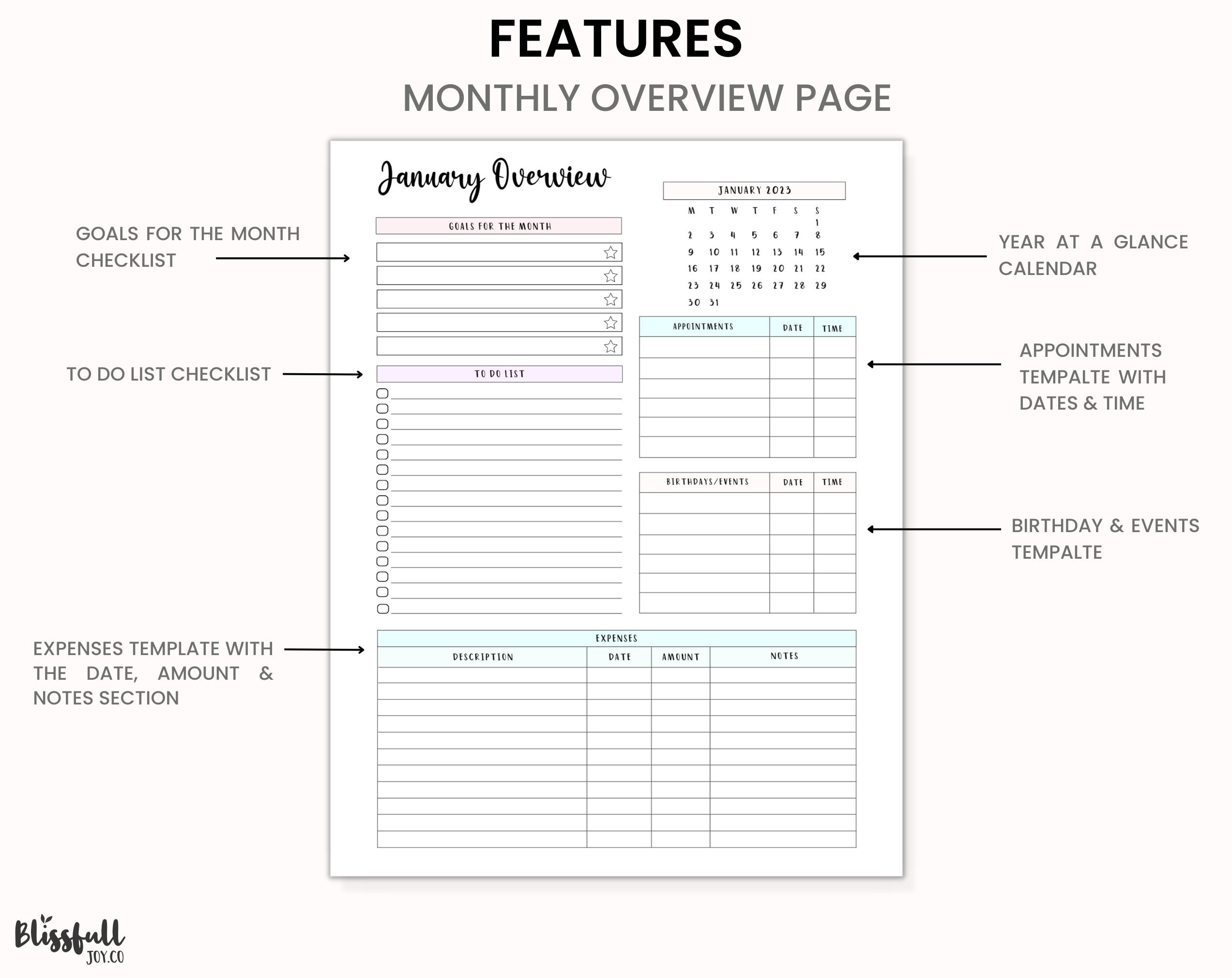 12 Month Overview Planner Printable, Undated Monthly Planner, Monthly ...