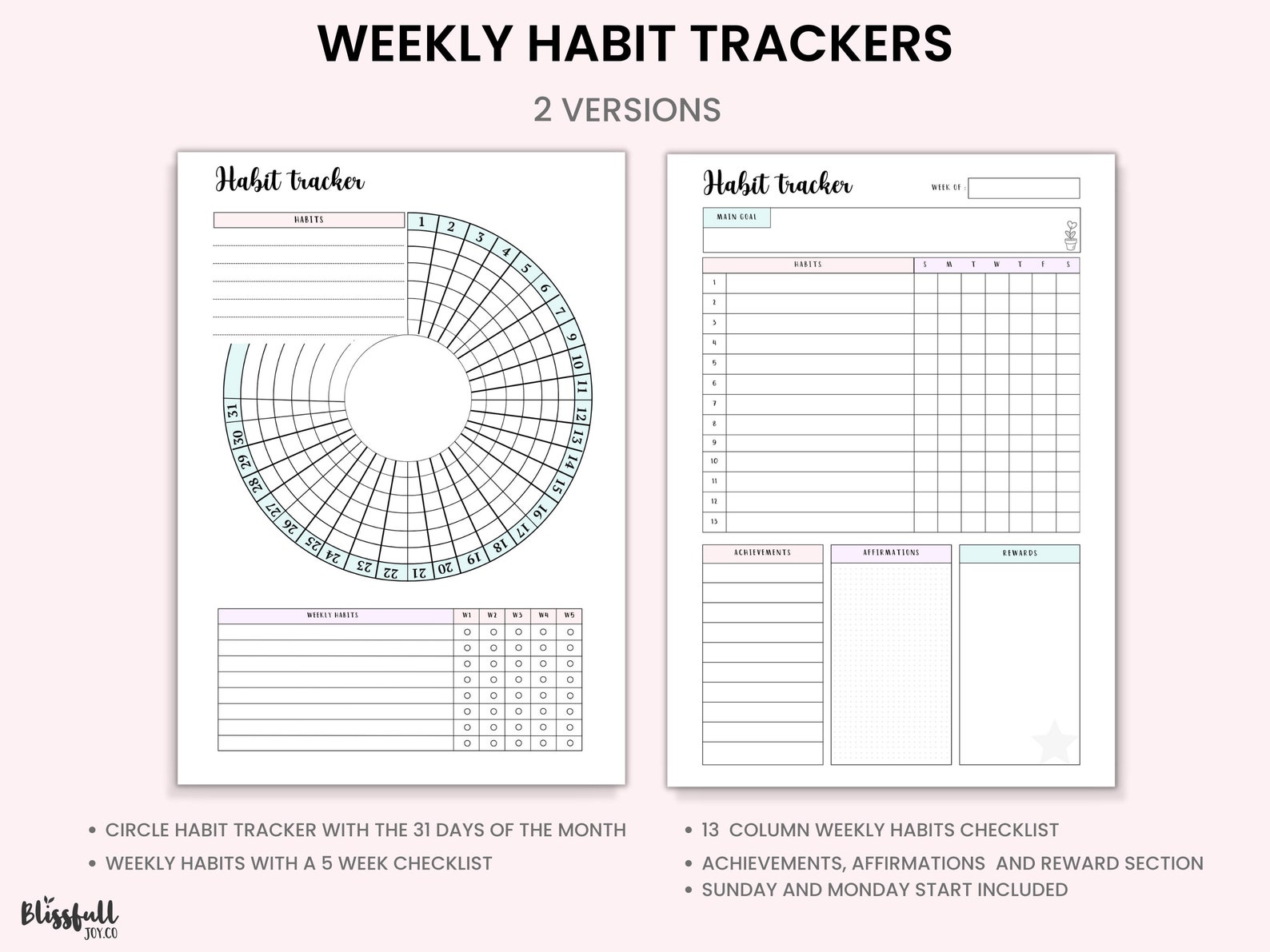 Printable Circular Habit Tracker, Habit Trackers , Printable Inserts ...
