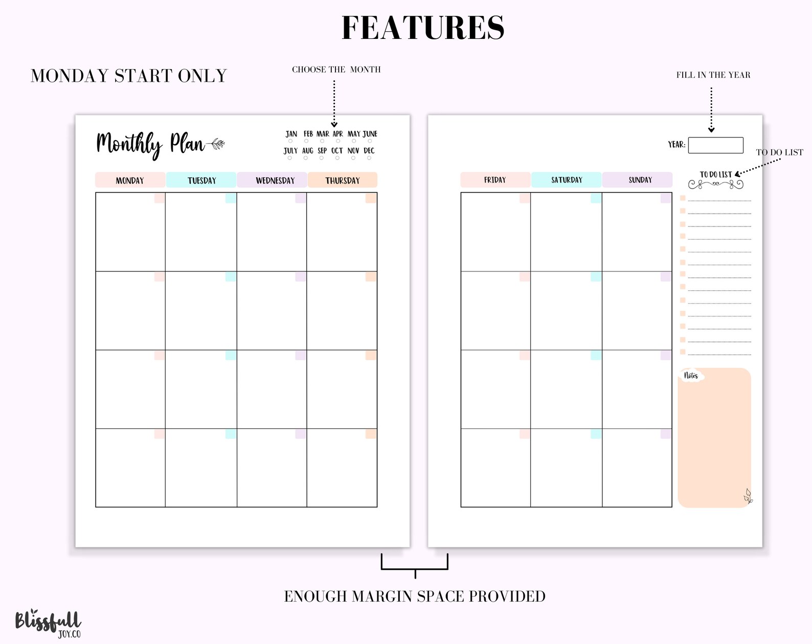 Undated Monthly Planner Printable Monthly Calendar Inserts | Etsy