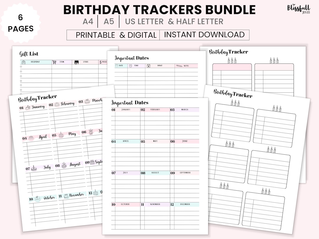 Birthday Tracker Bundle, Important Dates, Gift List, Birthday Planning ...