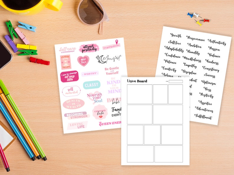 Printable Vision Board Kit, Vision Board Photos , Affirmations, Words ...