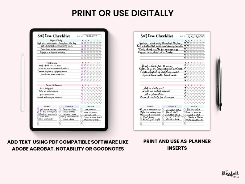 Self Care Checklist Bundle, Daily Self Care , Self Care Journal, Self ...