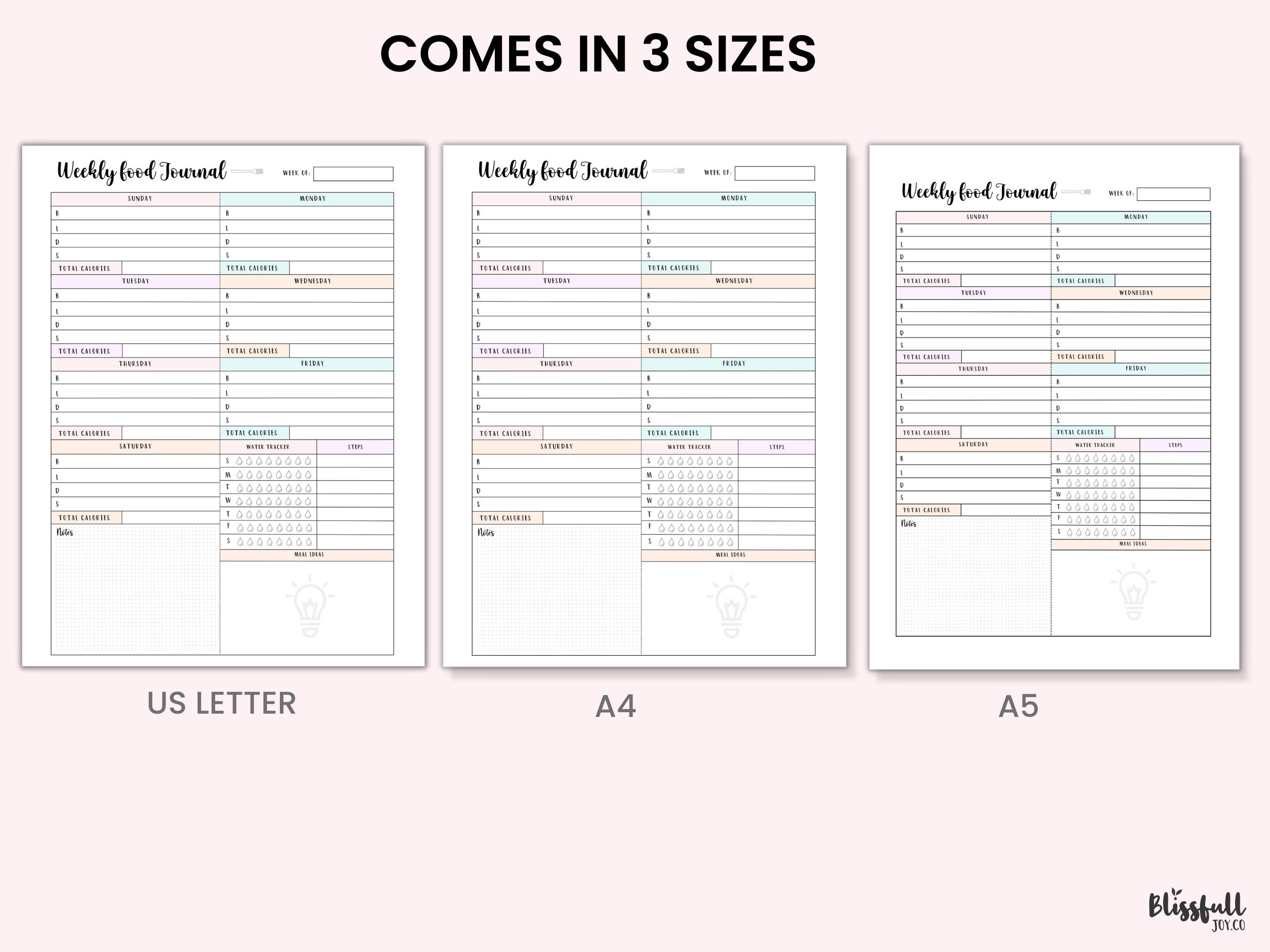 Digital/printable Daily, Weekly Food Journal, Food Diary, Meal Tracker ...
