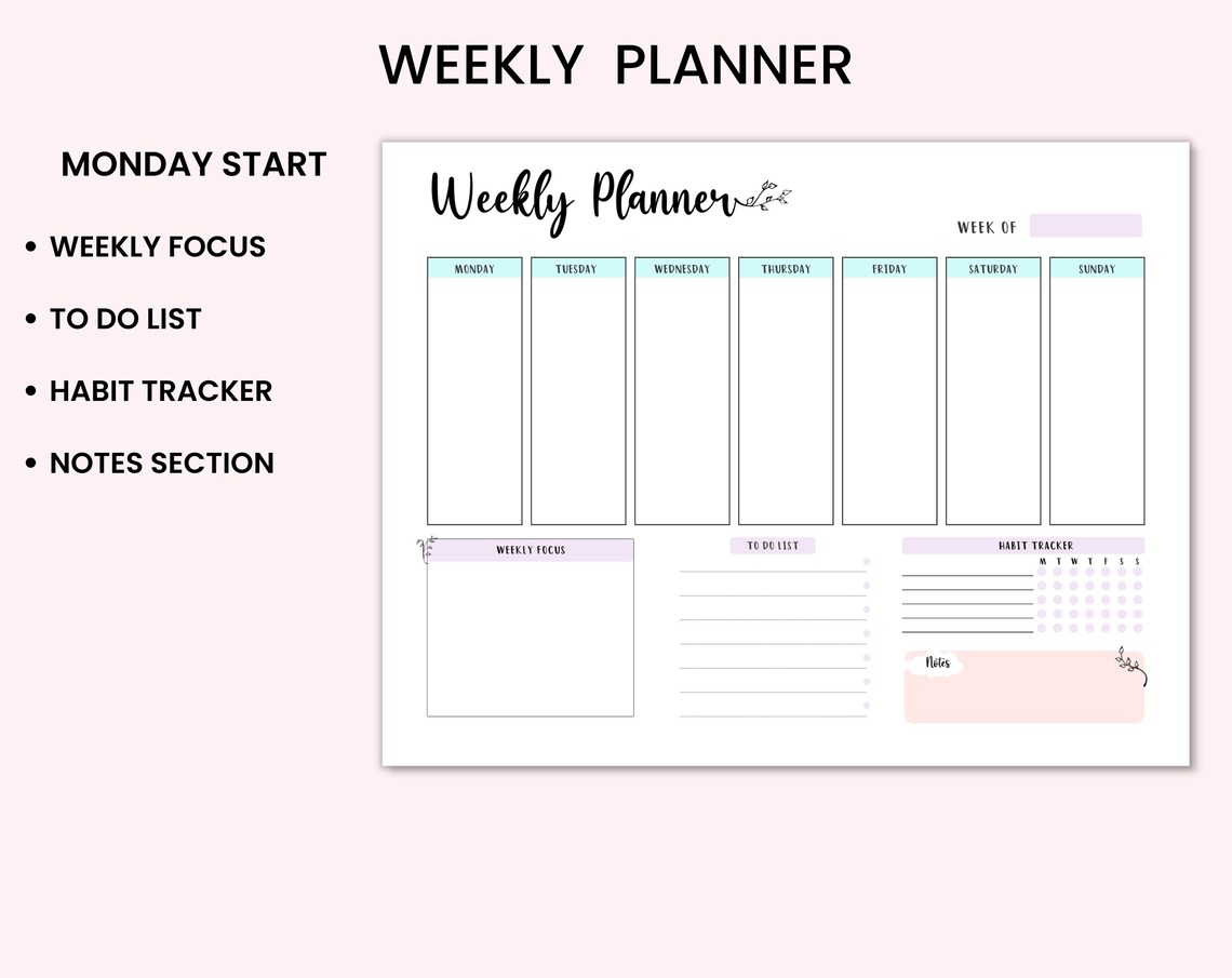 Printable Meal Planner Weekly Planner to Do List Menu - Etsy