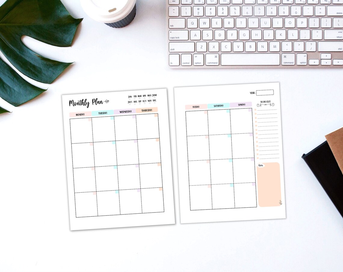 Undated Monthly Planner Printable, Monthly Calendar Inserts, Undated ...