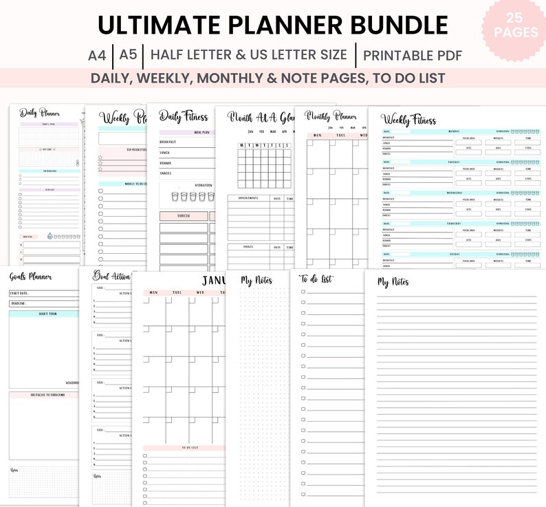Printable Planner Bundle, Daily, Weekly, Monthly Planners, to Do List ...