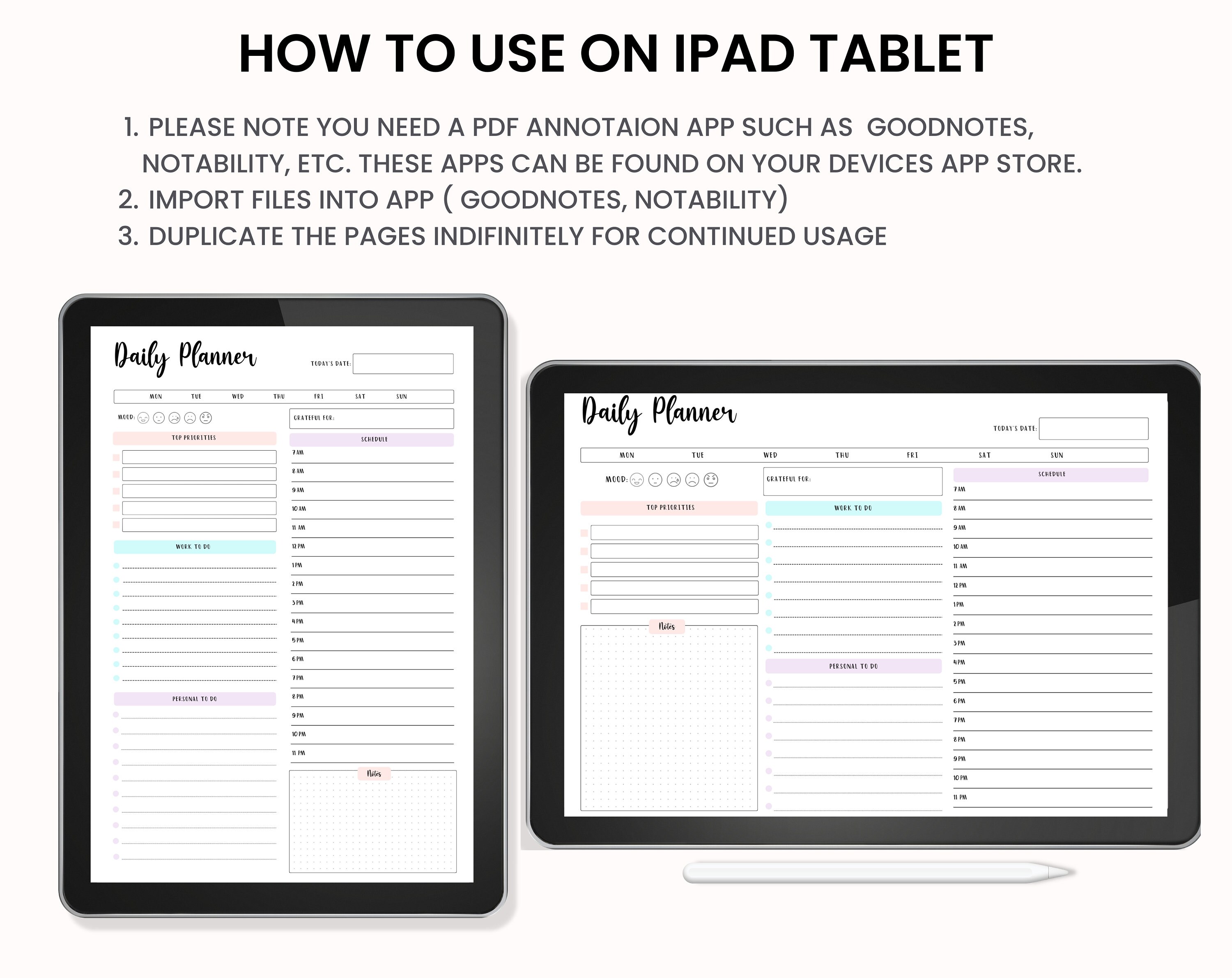 Printable Daily Digital Planner Daily Schedule Pastel - Etsy