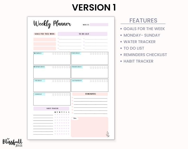 Printable Weekly Planner Set Weekly Planner Productivity - Etsy