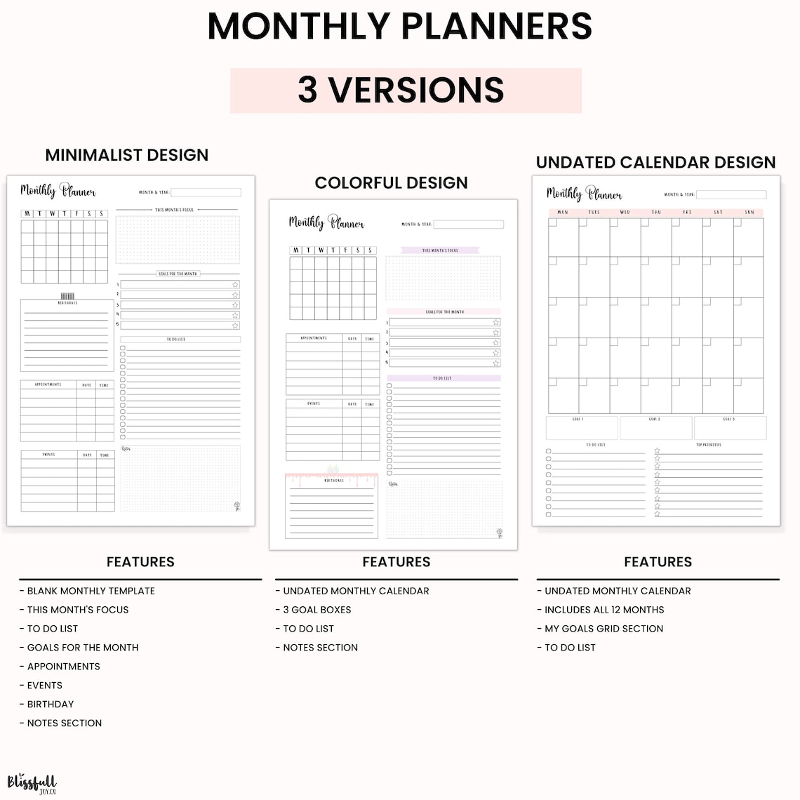 Printable Planner Bundle, Daily, Weekly, Monthly Planners, Note Pages ...