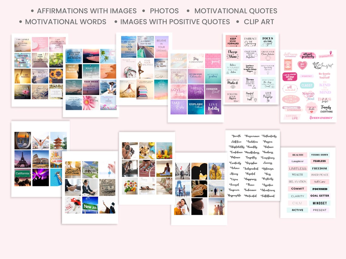 Printable Vision Board Kit, Vision Board Photos , Affirmations, Words ...