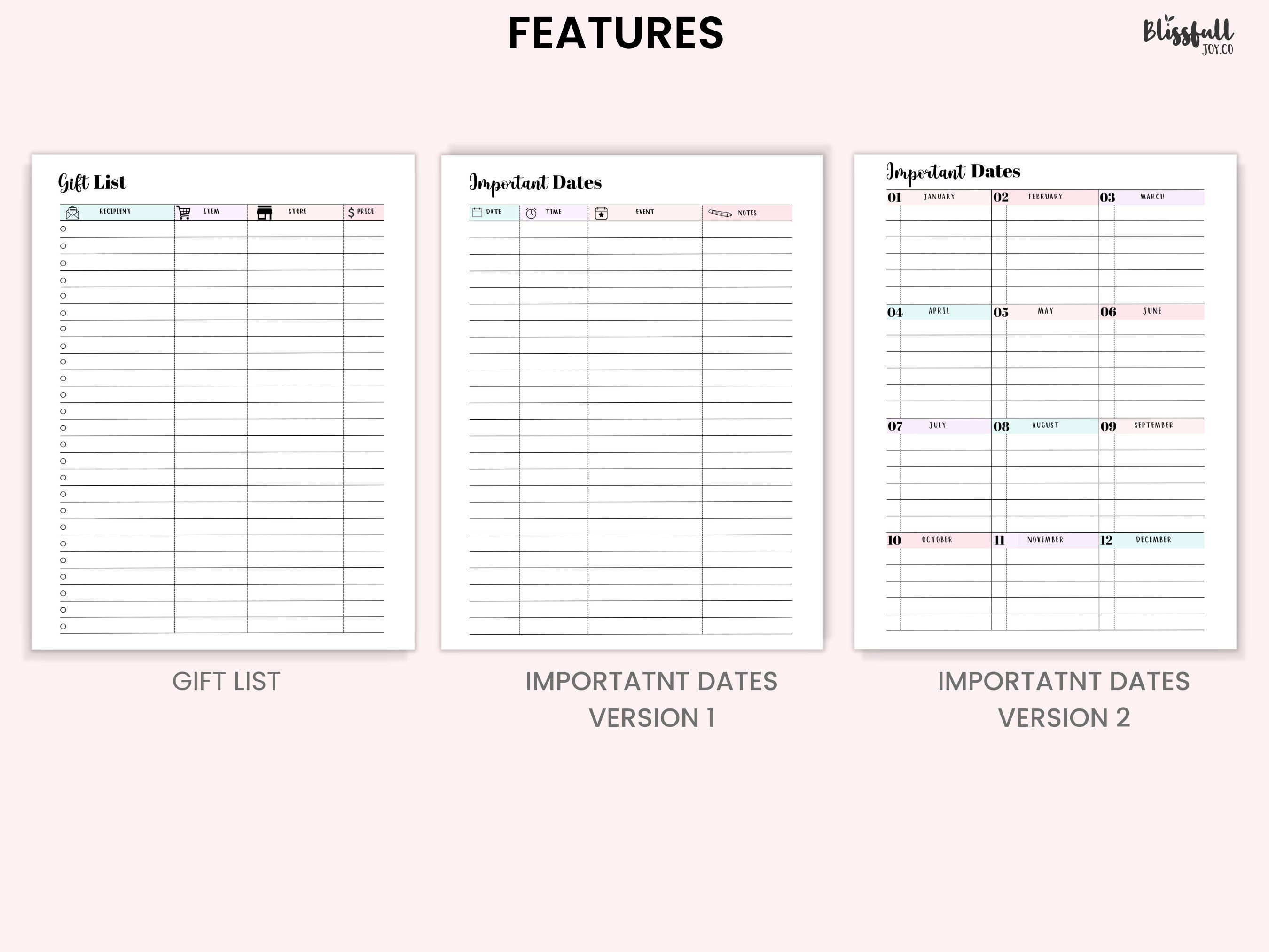Birthday Tracker Bundle, Important Dates, Gift List, Birthday Planning ...