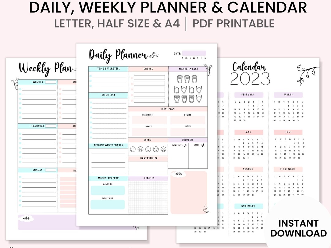 Daily Planner Weekly Planner 2023 Calendar Planner Set - Etsy