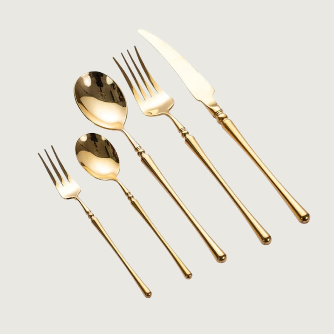Set of 5pcs Luxury Gold Silver Flatware Set High Quality Polished ...