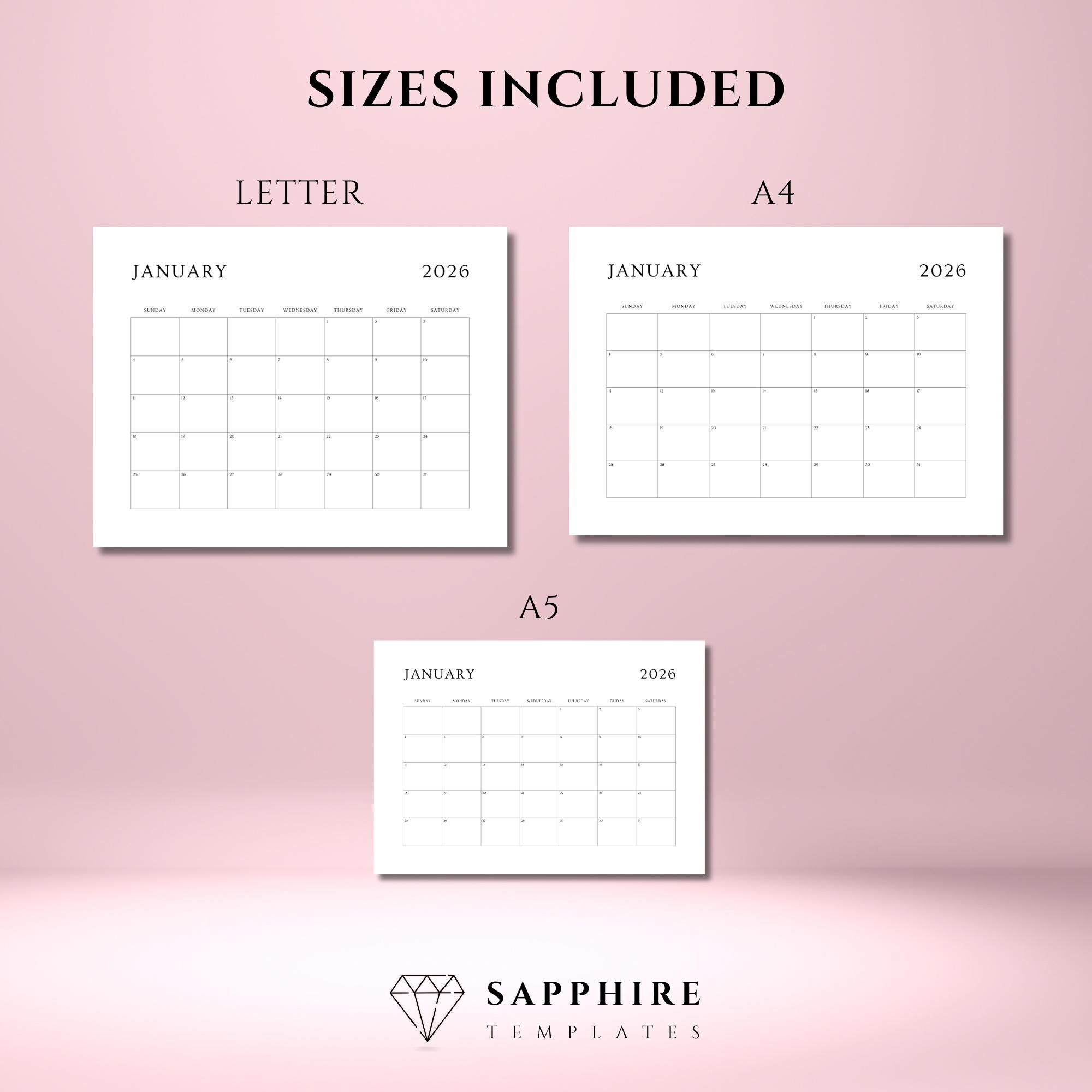 EDITABLE 2025 2026 Calendar Printable Template, Canva Monthly Calendar ...