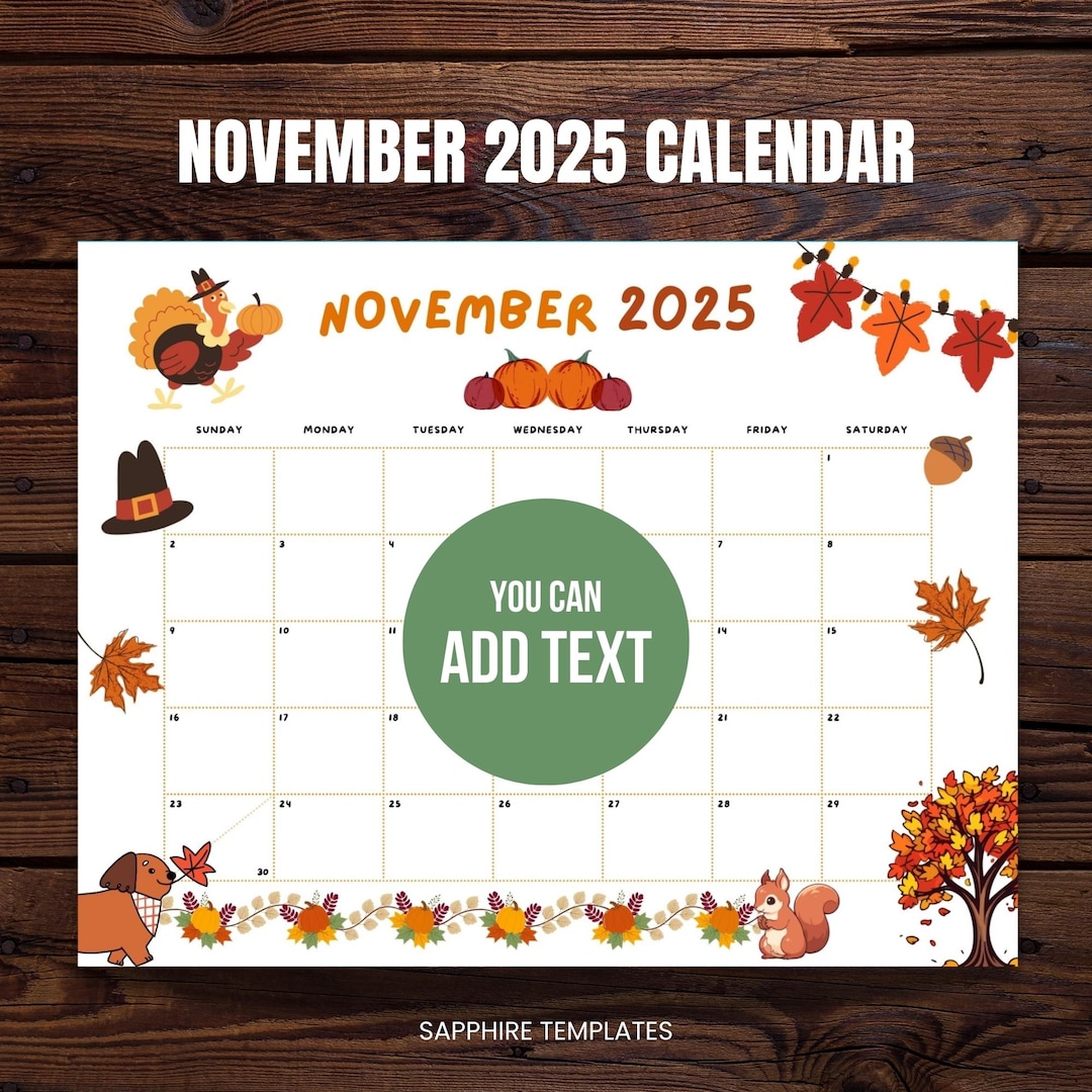 November 2025 Calendar Fillable Monthly, Cute Autumn Planner ...