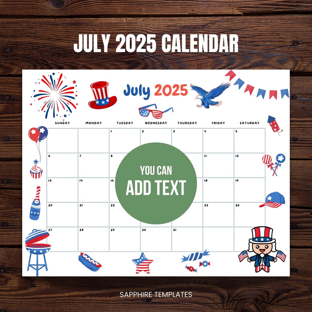 EDITABLE July 2025 Calendar Fillable Monthly, Printable Planner Monthly ...