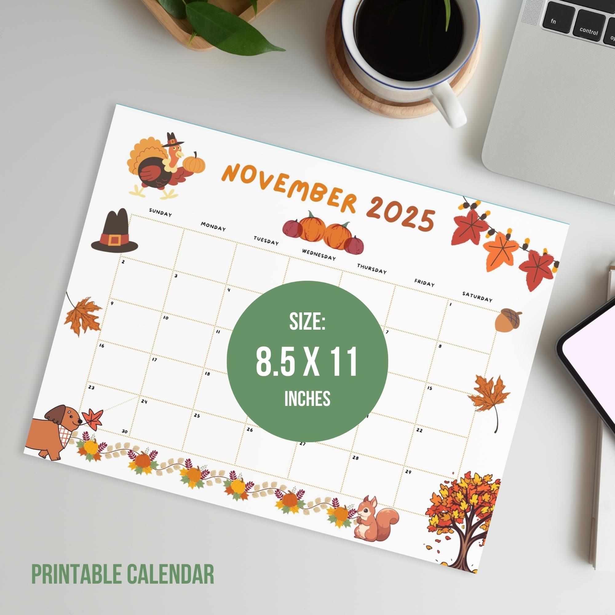 November 2025 Calendar Fillable Monthly, Cute Autumn Planner ...