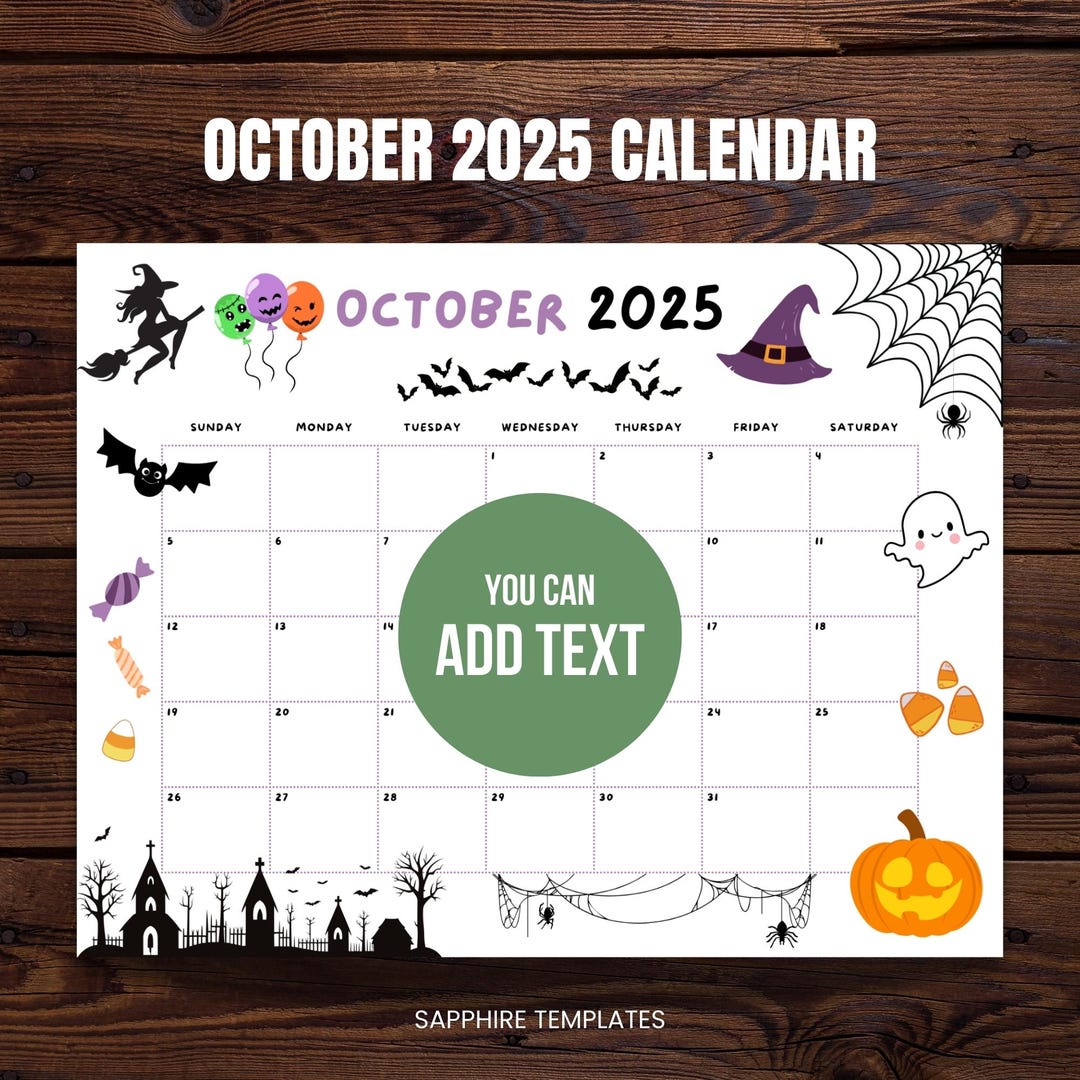 October 2025 Calendar Fillable Monthly, Cute Spooky Halloween Planner ...