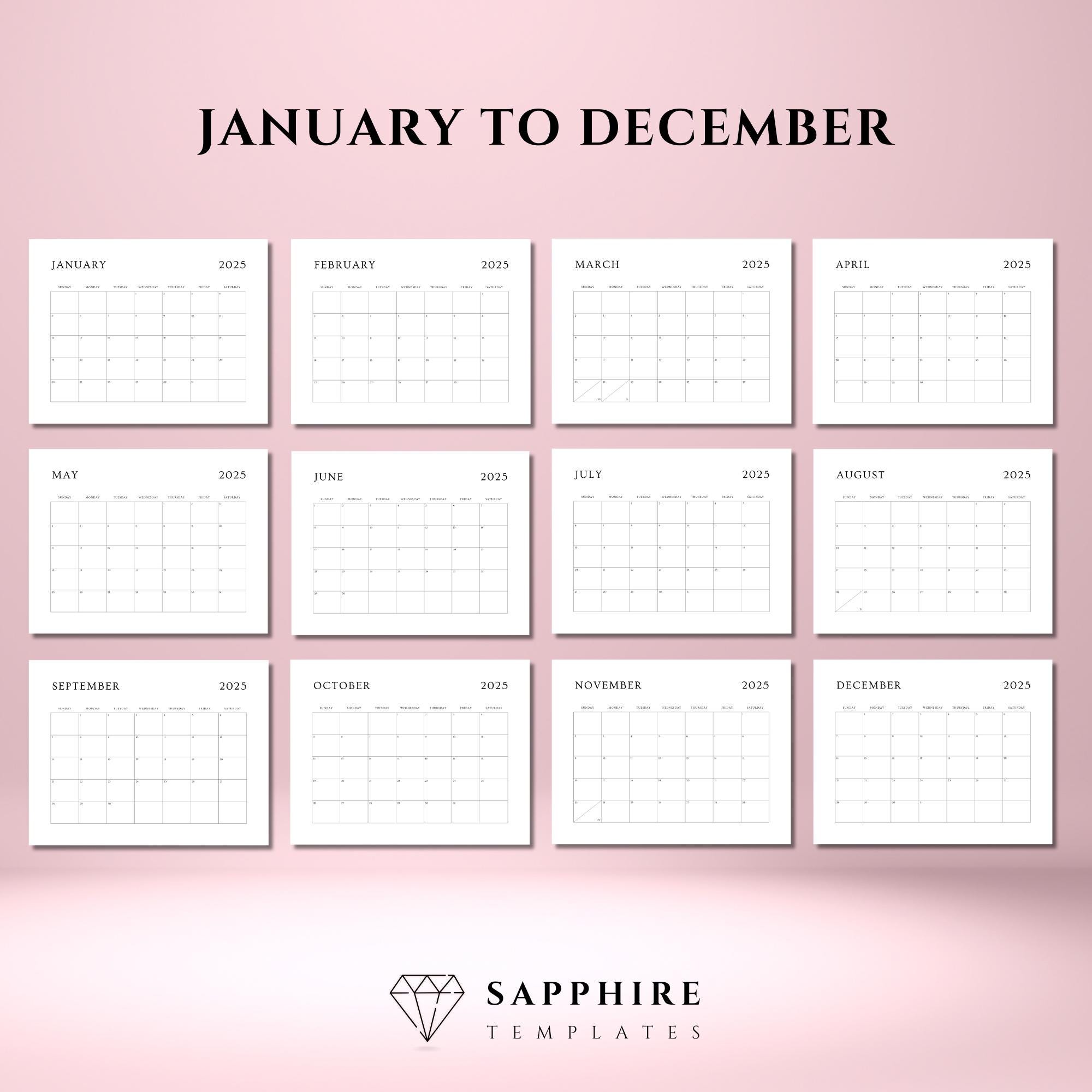 EDITABLE 2025 2026 Calendar Printable Template, Canva Monthly Calendar ...