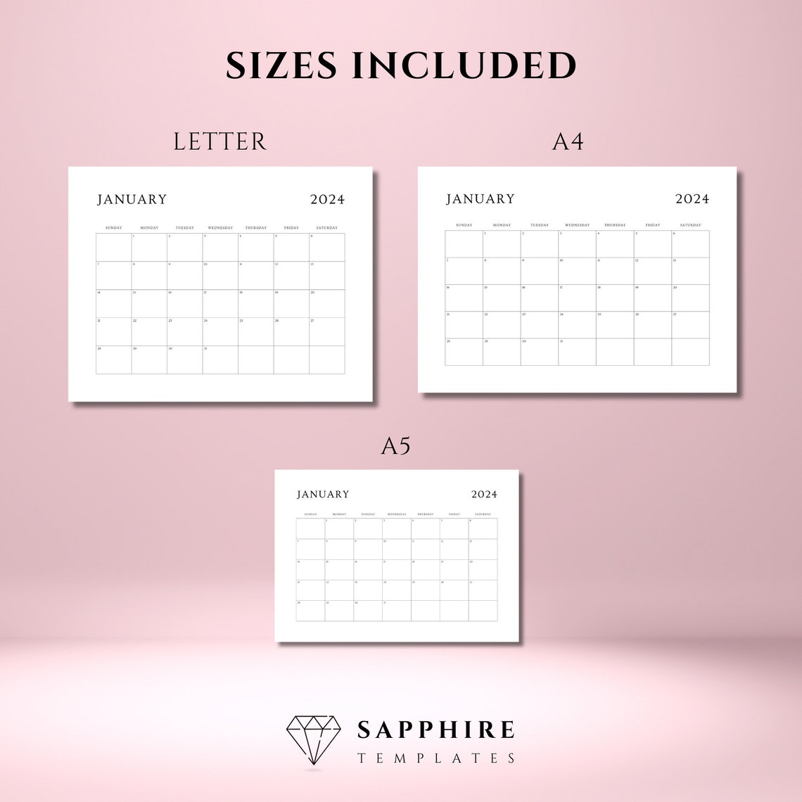 EDITABLE 2025 2024 Calendar Printable Template, Canva Monthly Calendar ...