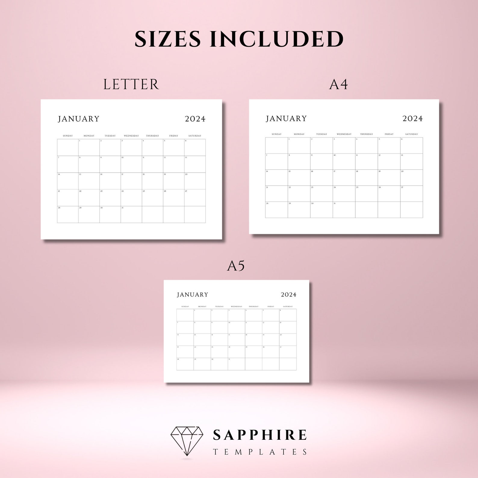 EDITABLE 2025 2024 Calendar Printable Template, Canva Monthly Calendar ...