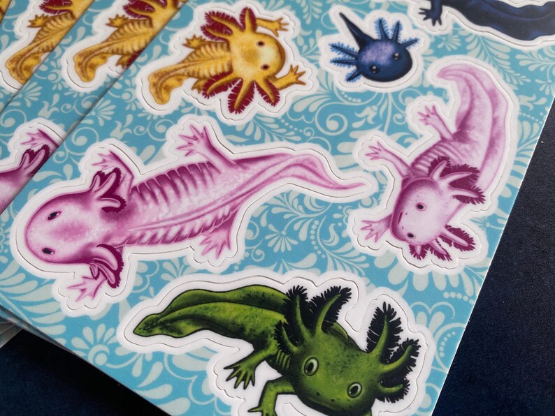 Axolotl Sticker Sheet, 4x6" Sticker Sheet, Vinyl Stickers, Water Proof ...