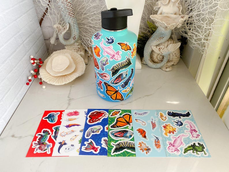 Axolotl Sticker Sheet, 4x6" Sticker Sheet, Vinyl Stickers, Water Proof ...