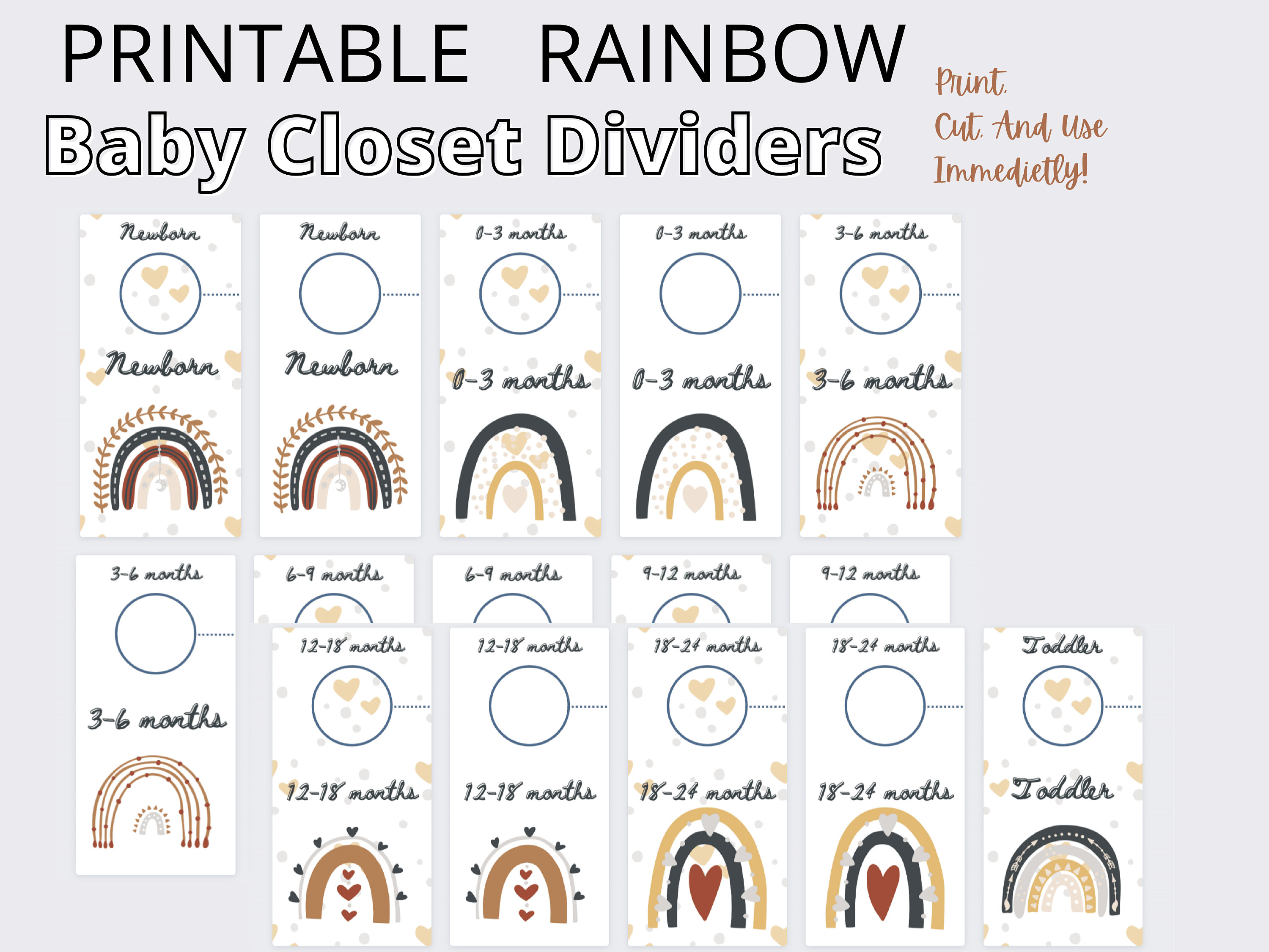 Printable Gender Neutral Rainbow Baby Closet Separators, Nursery ...