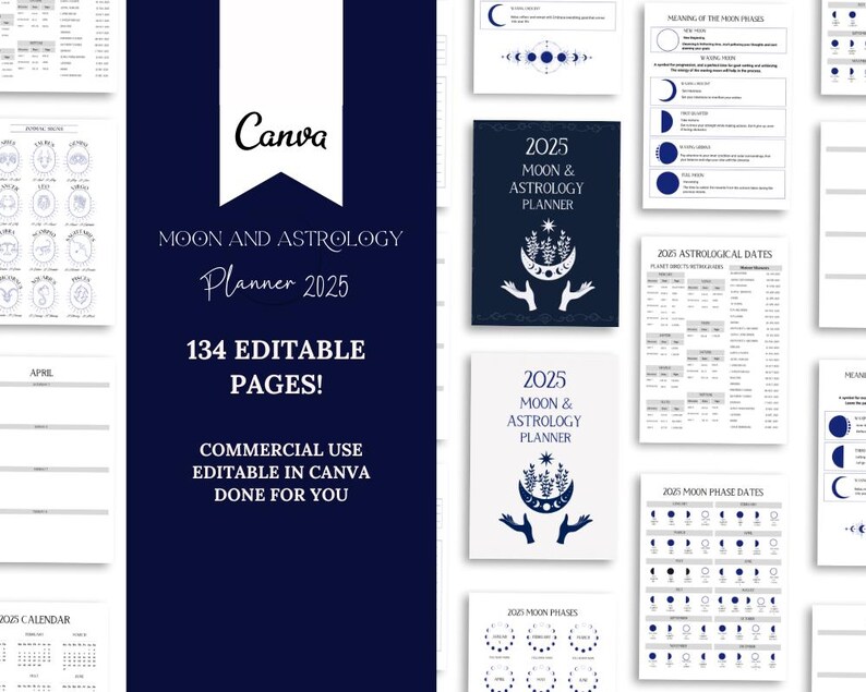 Commercial Use Canva Astrology and Moon Journal, Planner 2025 Editable ...