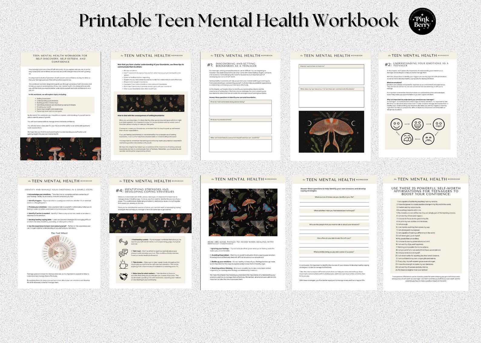 Teen Mental Health Workbook- Printable Therapy Worksheet Set for Teens ...