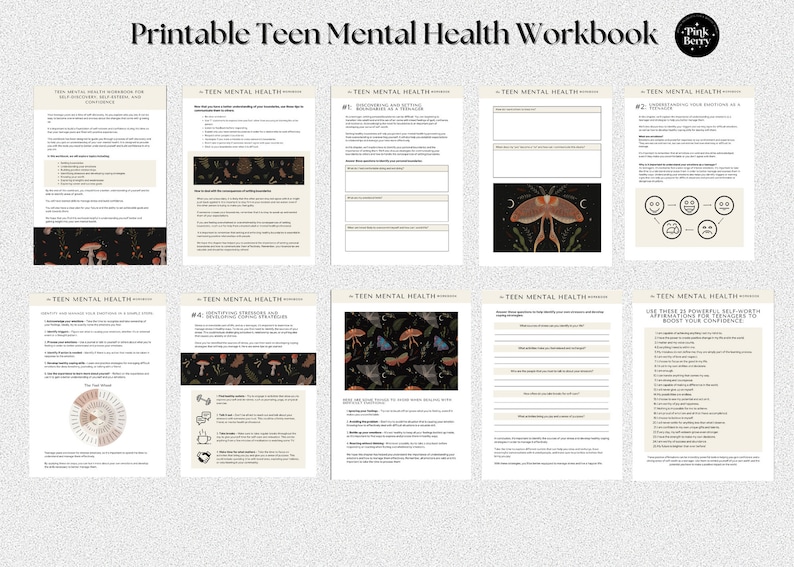 Teen Mental Health Workbook Printable Therapy Worksheet Set for Teens ...