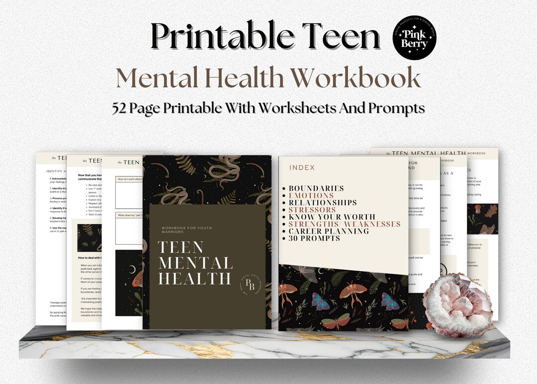 Teen Mental Health Workbook Printable Therapy Worksheet Set for Teens ...