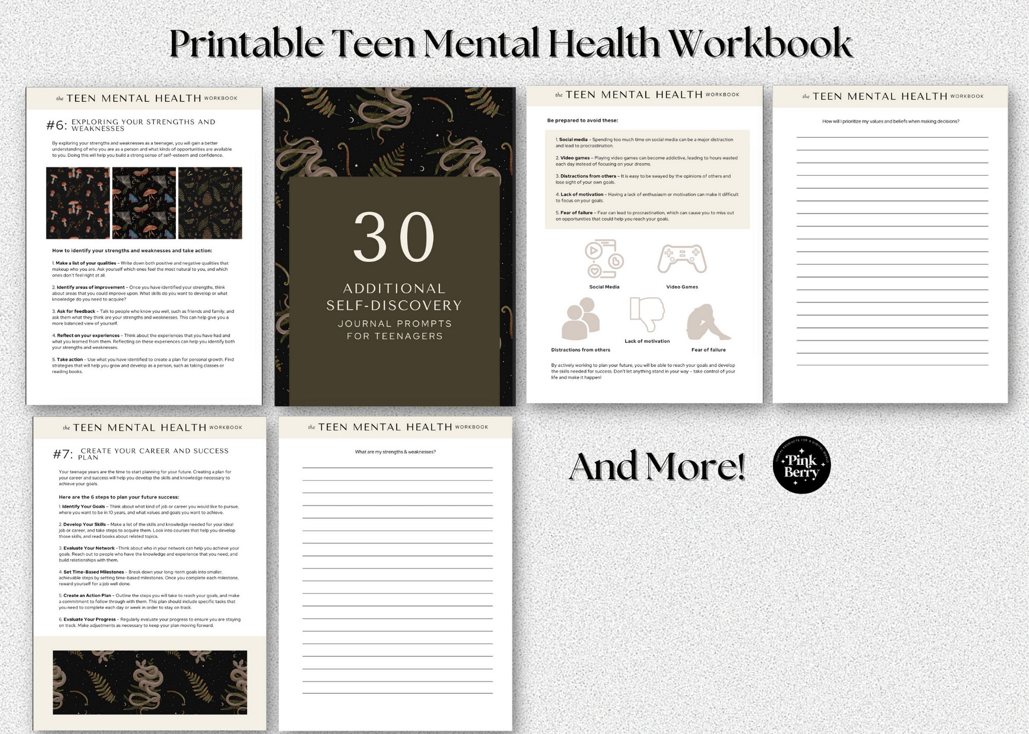 Teen Mental Health Workbook- Printable Therapy Worksheet Set for Teens ...