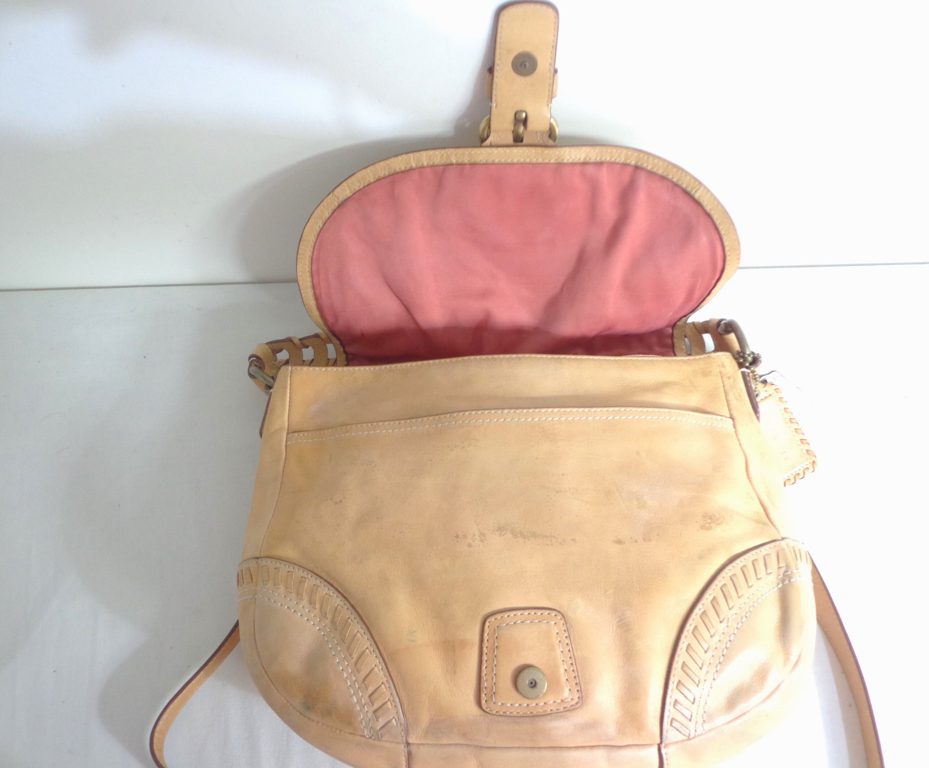 Coach Poppy Whipstitch 19004 Varchetto Tan Leather Bag Braided Strap ...