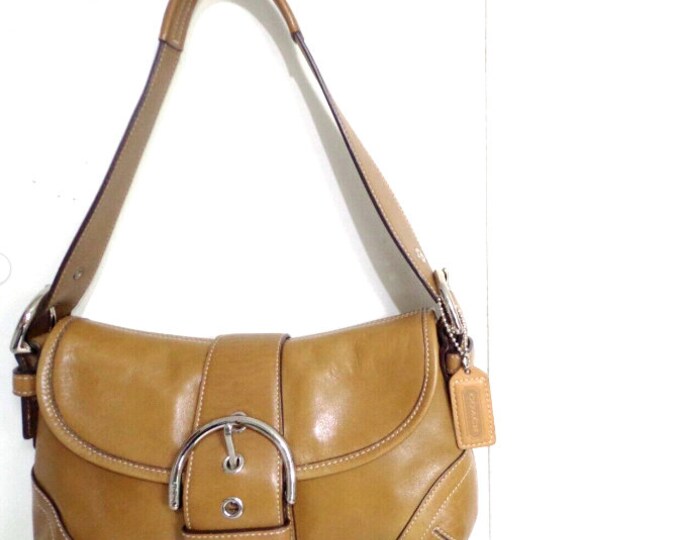 COACH Soho 9247 Vintage Tan Leather Flap Buckle Bag Shoulder Purse ...