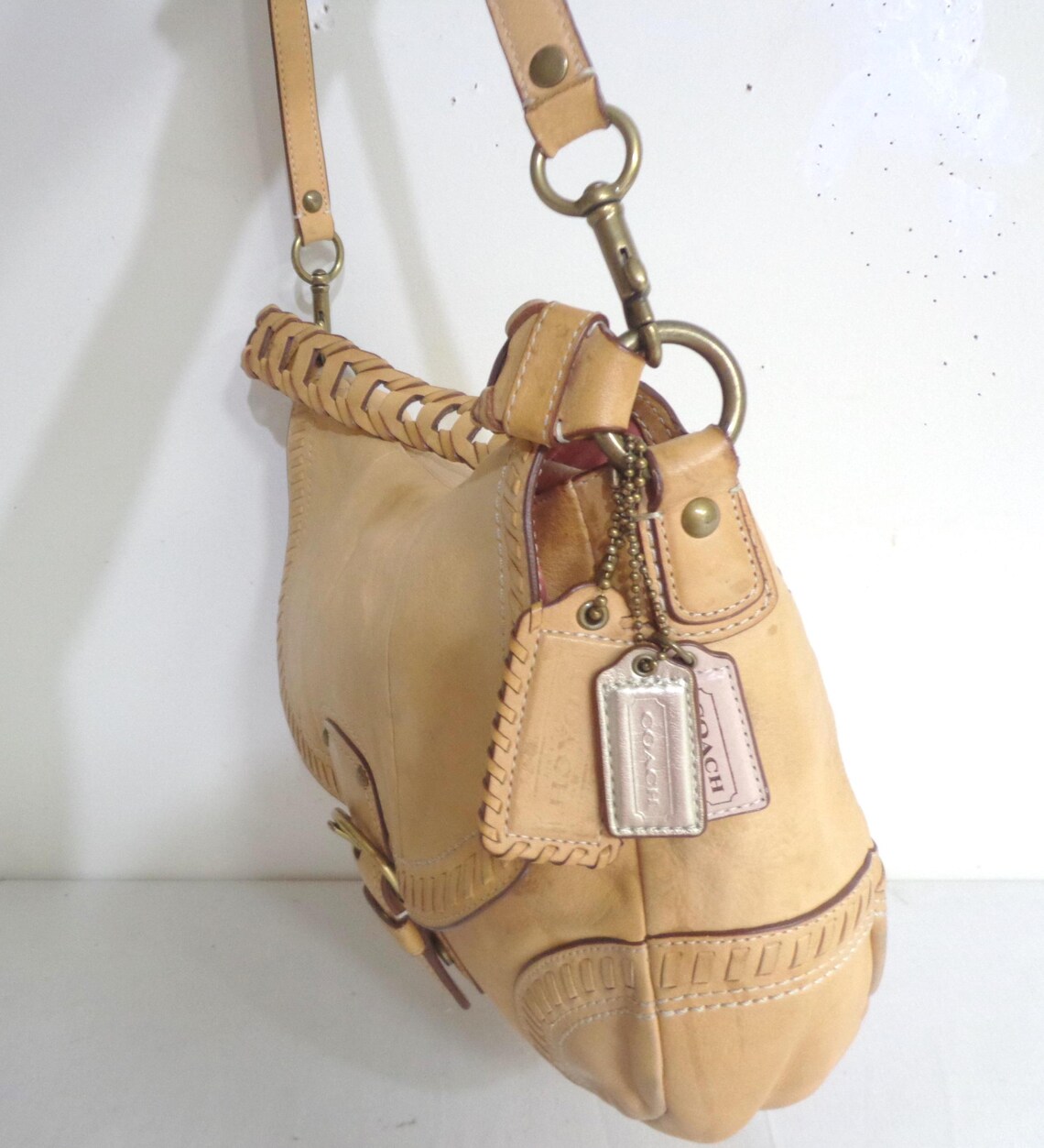 Coach Poppy Whipstitch 19004 Varchetto Tan Leather Bag Braided Strap ...