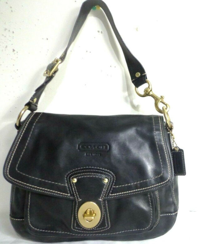 COACH Legacy Ali Flap Shoulder Bag Black Leather Bleecker Hobo ...