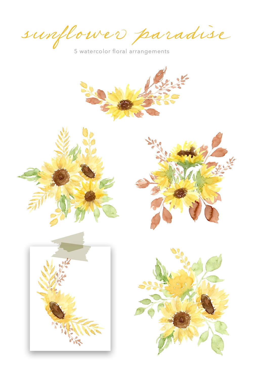 Sunflower Watercolor Wreaths Clipart Sunflower Arrangements - Etsy