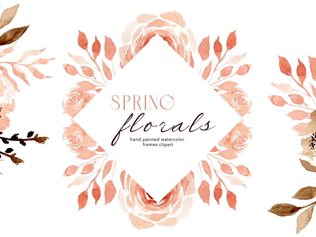Pink Floral Frame Clipart, Watercolor Blush Floral Clipart, Boho Floral ...