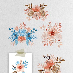 Blue Watercolor Wreath Floral Clipart, Floral Bouquets Clipart, Spring ...