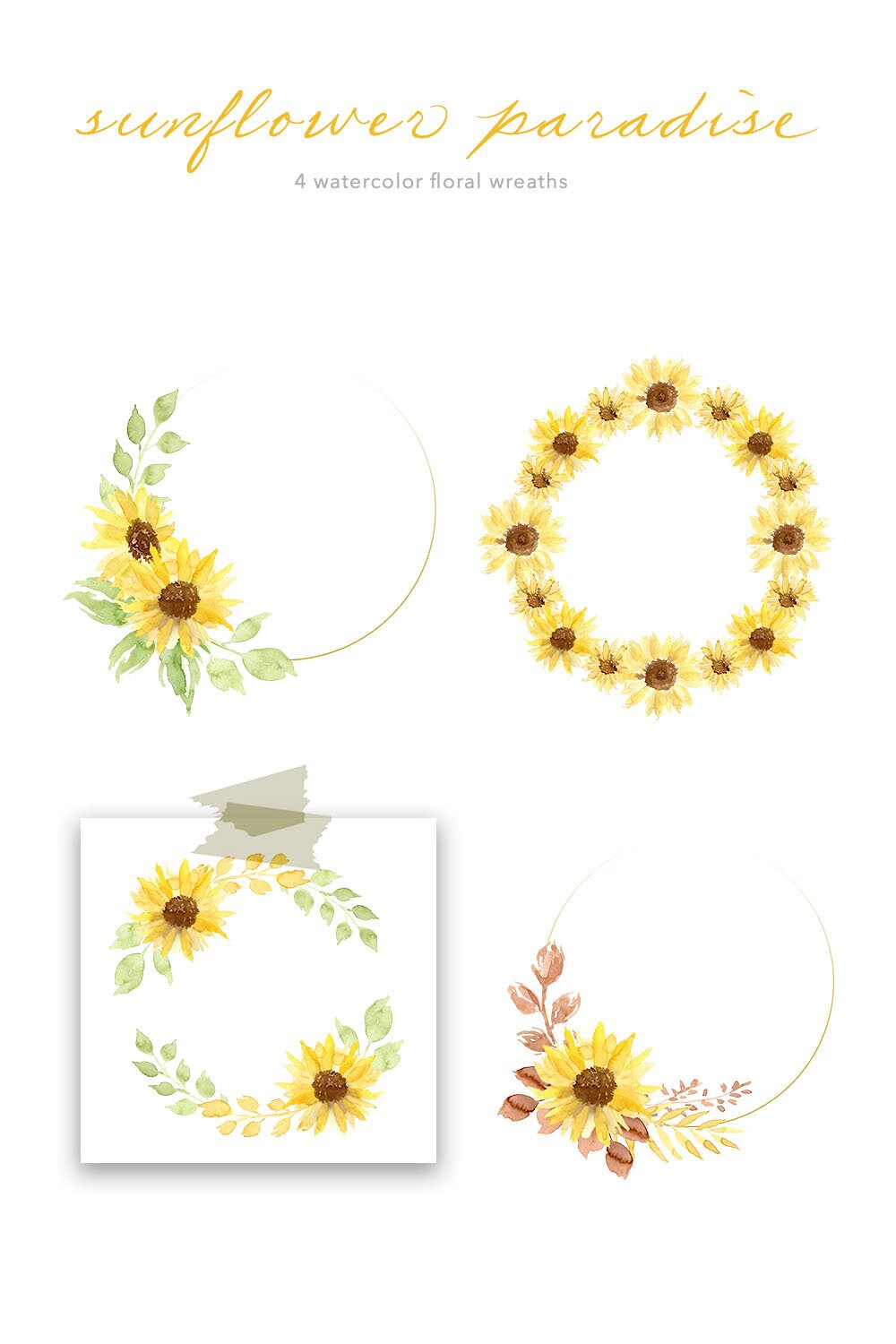 Sunflower Watercolor Wreaths Clipart Sunflower Arrangements - Etsy