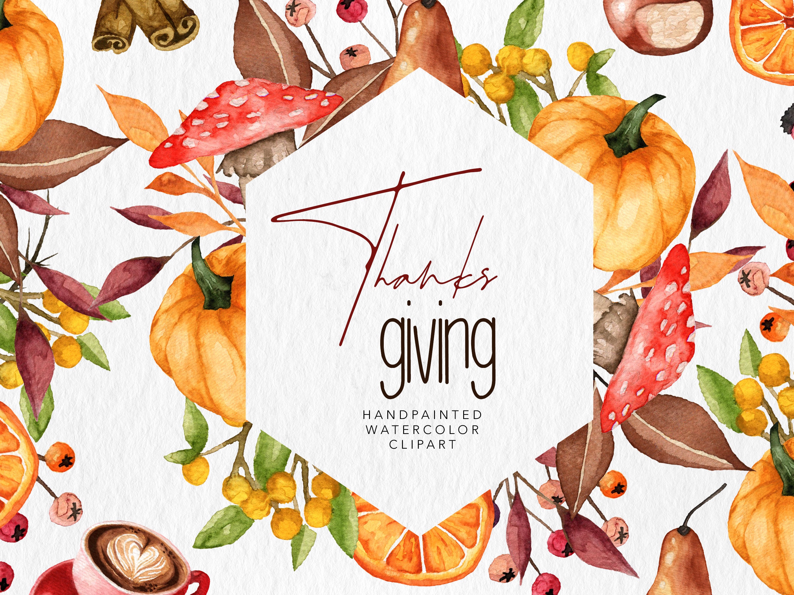 Watercolor Thanksgiving Frames Clipart Autumn Clipart First - Etsy