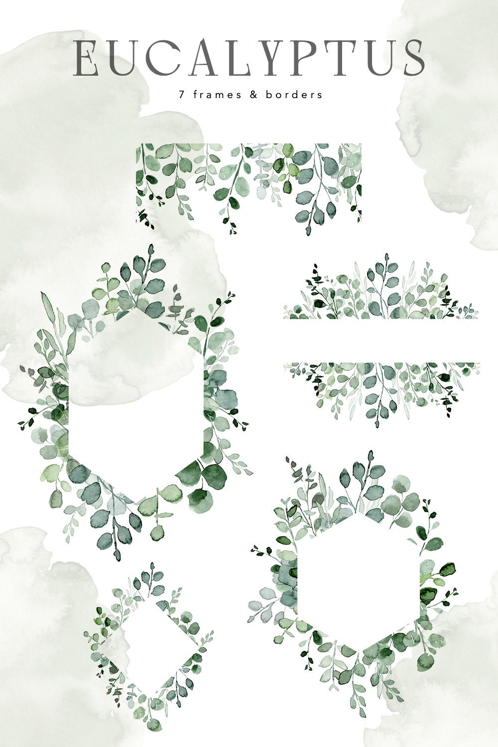 Watercolor Eucalyptus Frame Clipart, Watercolor Greenery Clipart ...
