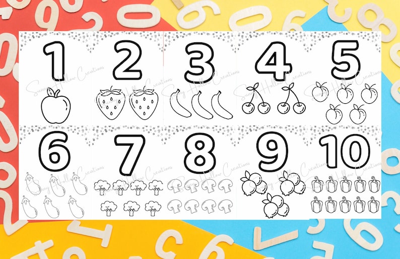 Printable Number Coloring Pages, Digital Download Counting and Coloring ...