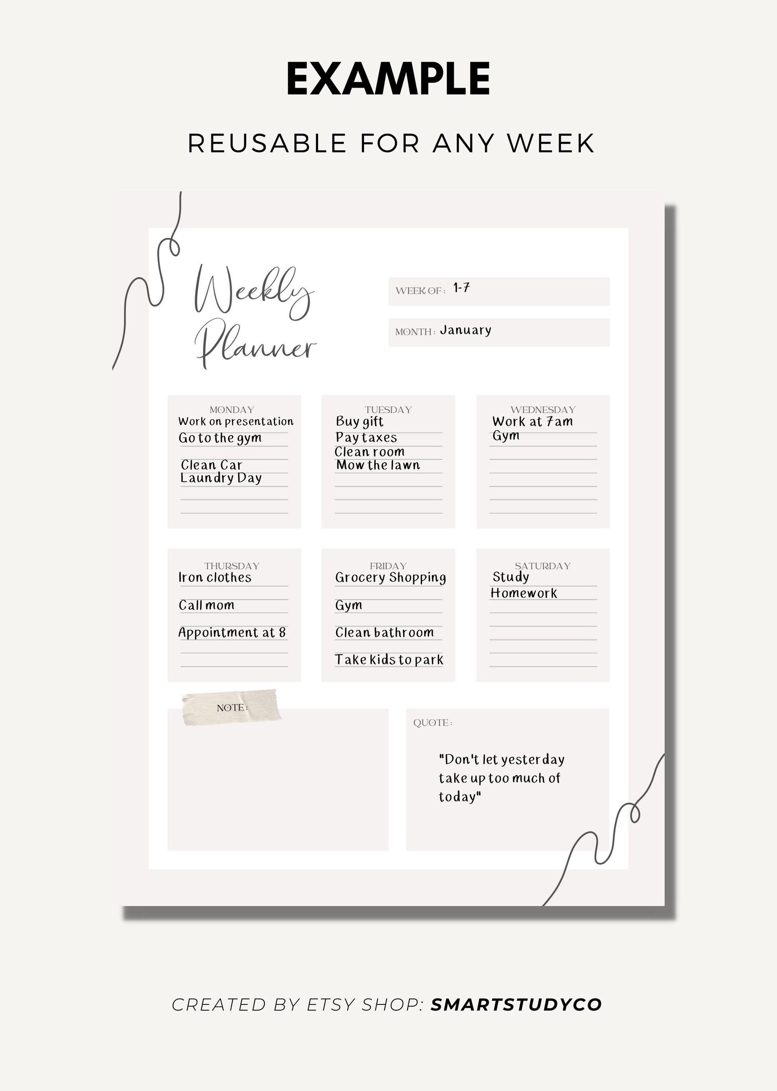 Printable Weekly Planner PDF, Weekly to Do List, Weekly Habit Tracker ...