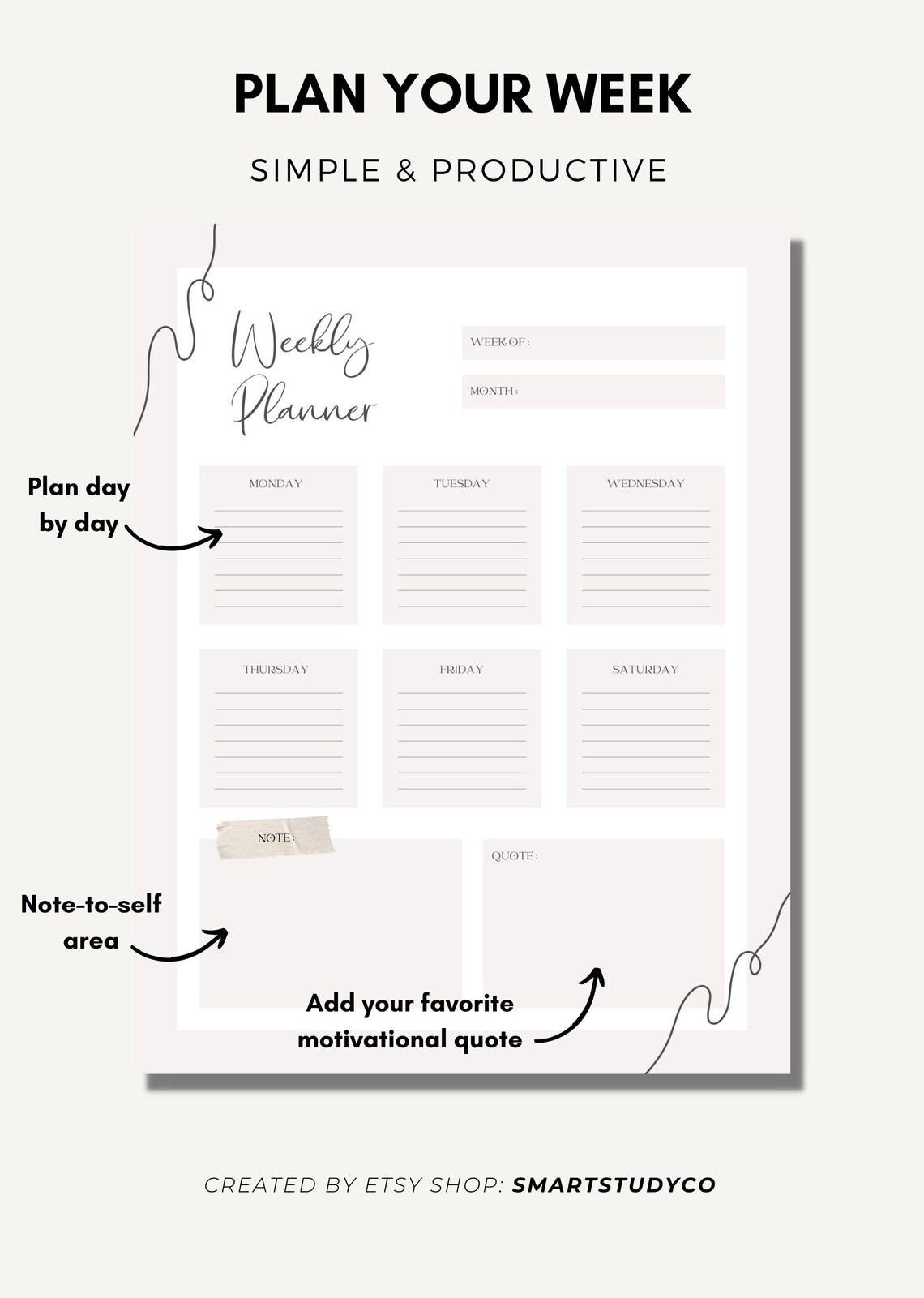 Printable Weekly Planner PDF, Weekly to Do List, Weekly Habit Tracker ...